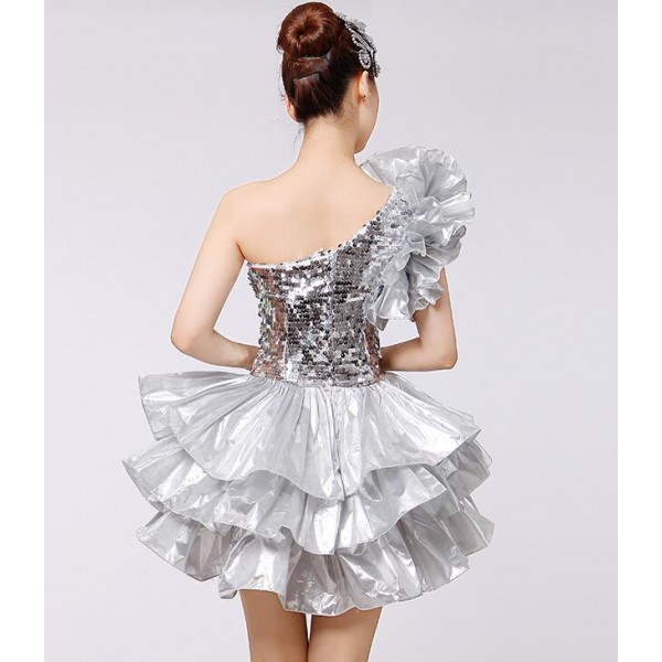 Silver sequins paillette glitter stage performance girls women's ...