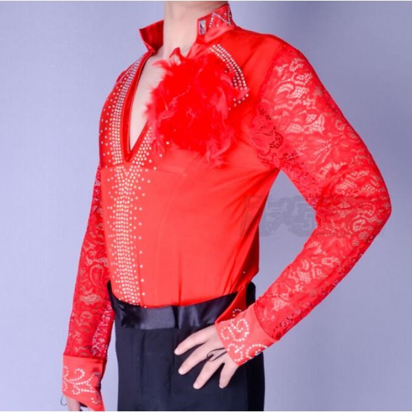 Black red royal blue lace rhinestones men's male v neck competition ...