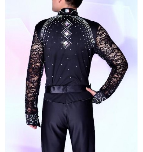 Black red royal blue lace rhinestones men's male v neck competition ...