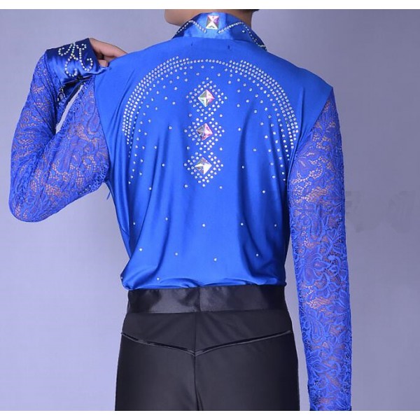 Black red royal blue lace rhinestones men's male v neck competition ...