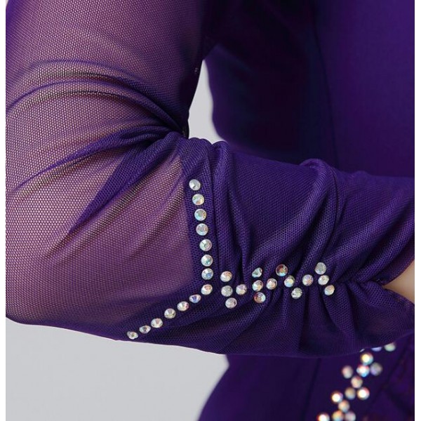 Black purple lace patchwork competition performance women's ballroom ...
