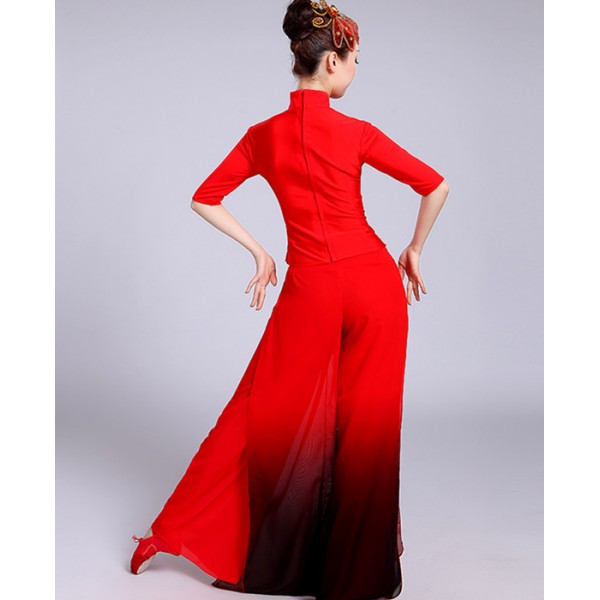 Red with black gradient colored Chinese Folk Dance Performance Costumes ...