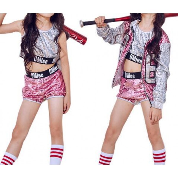 Children Pink silver sequined Jazz Dance competition Girls Jazz Dance ...