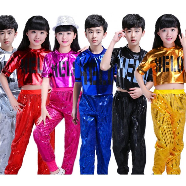 Street dance outfits for boys girls children gold red silver modern ...