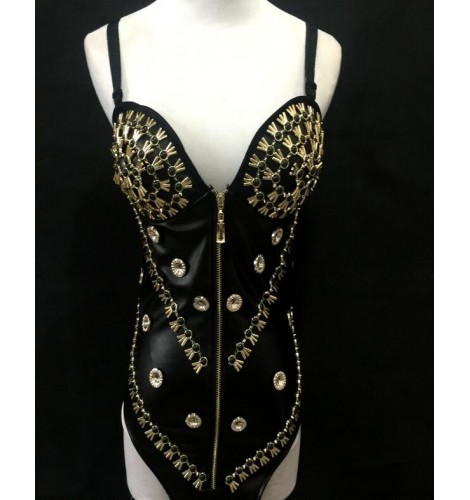 Black rivet rhinestone pu leather women's fashion night club bar party ...