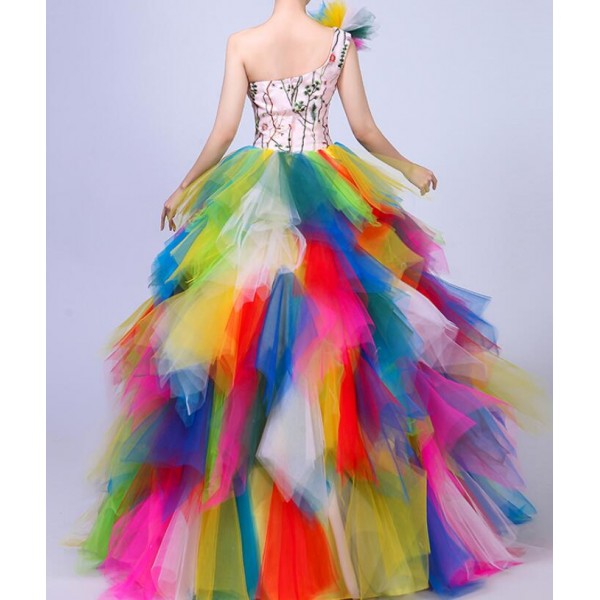 Women's modern dance dress rainbow colored stage performance ...
