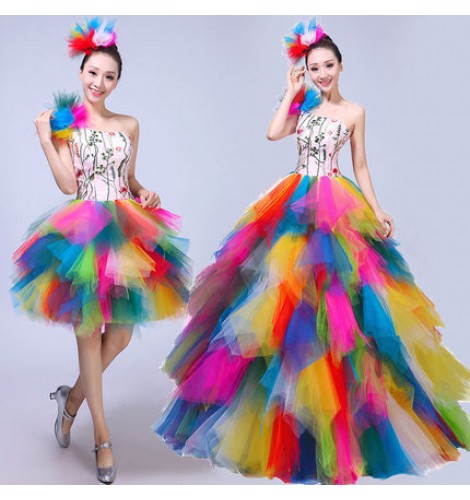 Women's modern dance dress rainbow colored stage performance ...