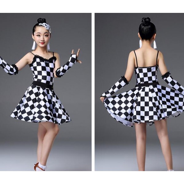 Girls kids black and white plaid competition stage performance latin ...