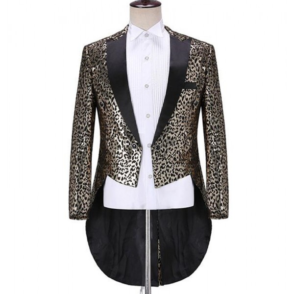 Men's leopard stage performance tuxedo coats competition singers jazz ...