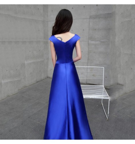 Royal blue rhinestones satin evening dresses cocktail celebration party ...