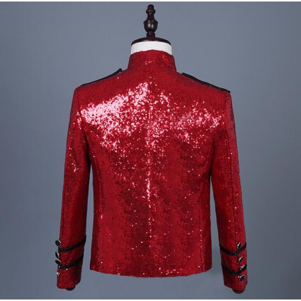 jazz dance Red sequin jacket for men's male host singers punk rock ...