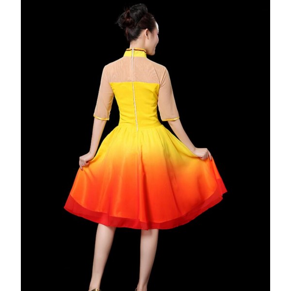 women modern singers chorus dance party performance costume orange ...