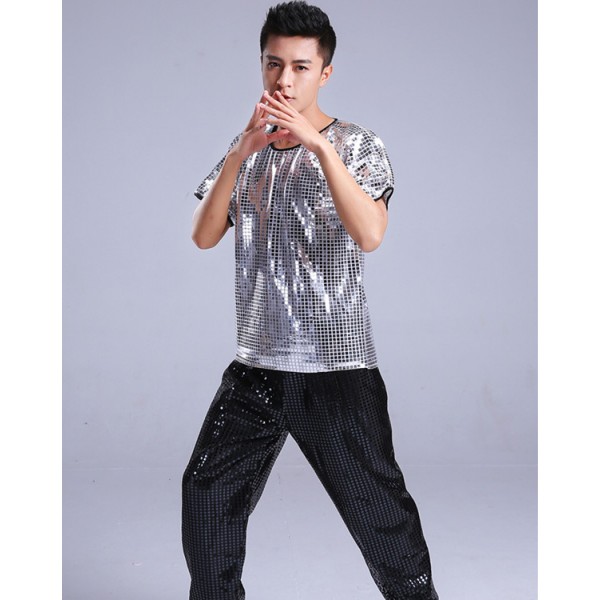 Men's hiphop jazz dancing outfits sequin paillette modern dance singers ...