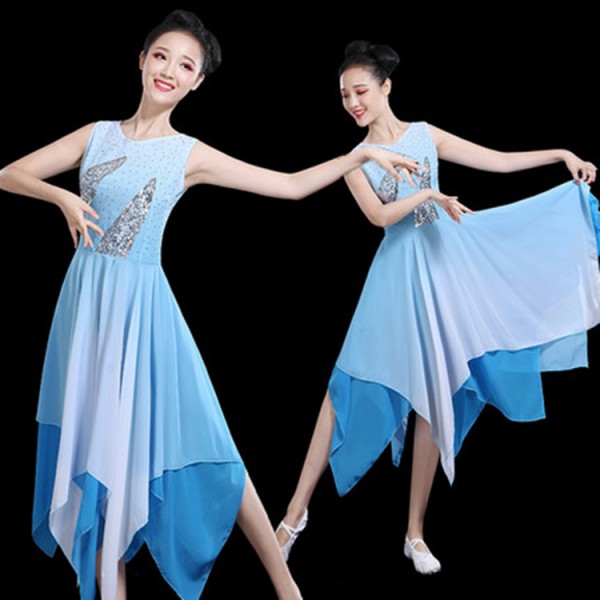 Modern dance dresses for women Blue gradient color ancient traditional ...