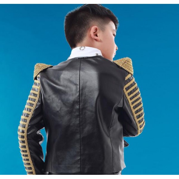 Boys jazz dance jacket red black white leather modern dance jacket for ...