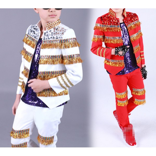 Boys jazz dance costumes host chorus singers red white England style ...