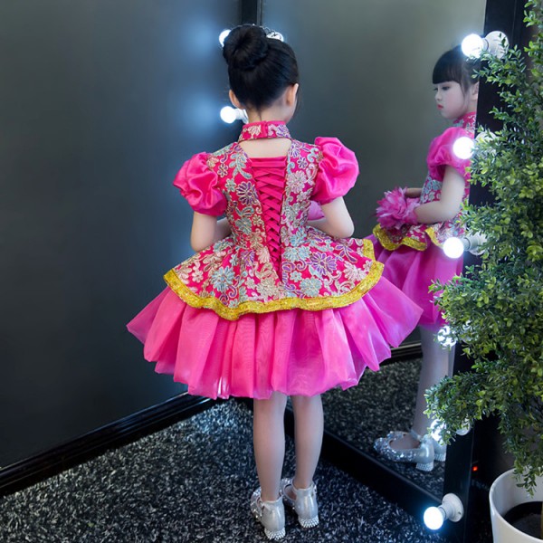 Flower girls evening party stage performance host singers dresses pink ...