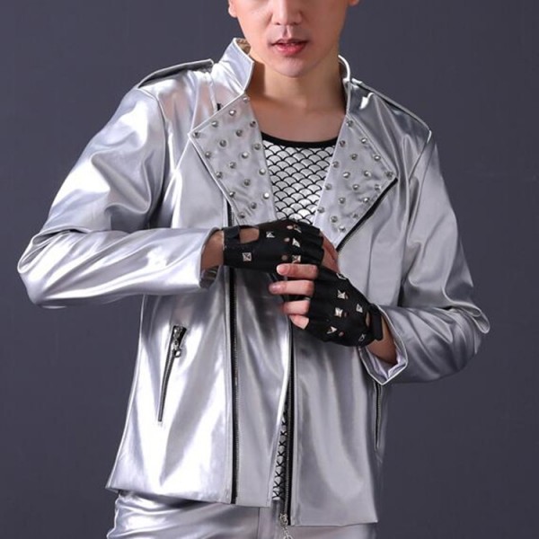 Men's silver jazz dance jackets singer host gogo dancers drummer stage ...