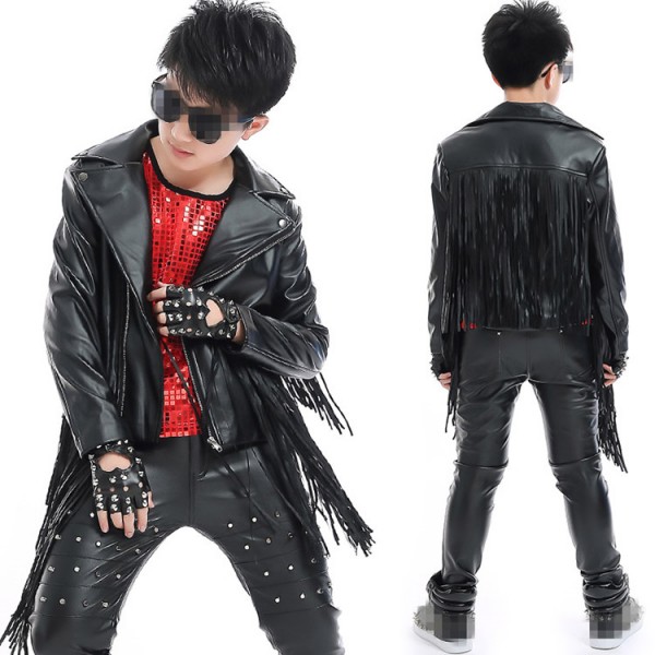 Children jazz dance street hip hop dancing outfits rivet fringes ...