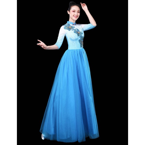 Women's modern dance chorus singers dresses fairy pink red yellow blue ...