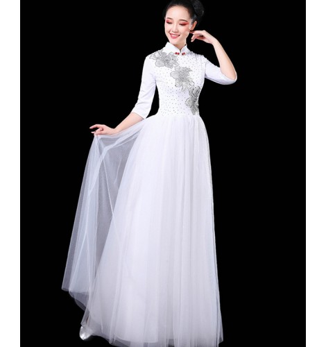 Women's modern dance chorus singers dresses fairy pink red yellow blue ...