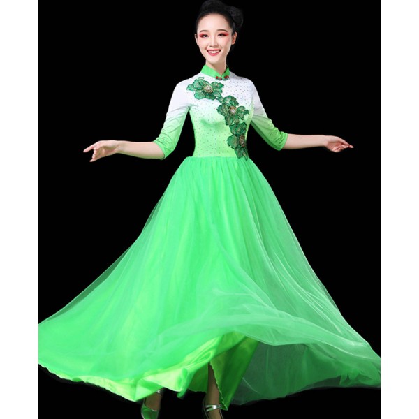 Women's modern dance chorus singers dresses fairy pink red yellow blue ...