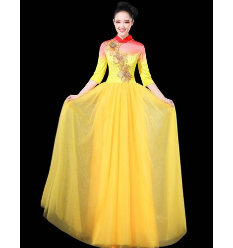 Women's modern dance chorus singers dresses fairy pink red yellow blue ...