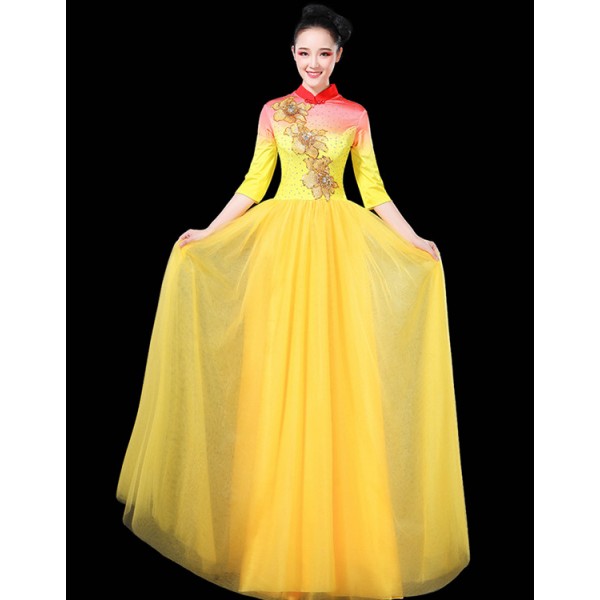 Women's modern dance chorus singers dresses fairy pink red yellow blue ...