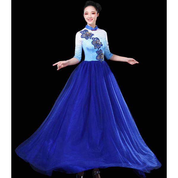 Women's modern dance chorus singers dresses fairy pink red yellow blue ...