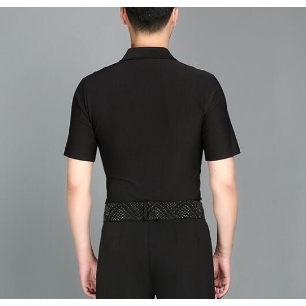 Men's latin dance shirts black short sleeves chacha rumba samba ...