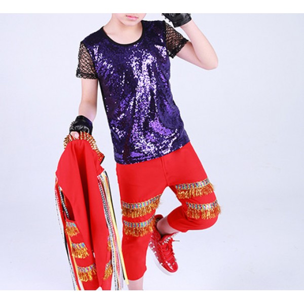 Boy's modern jazz hiphop street dance costumes Kids children paillette ...
