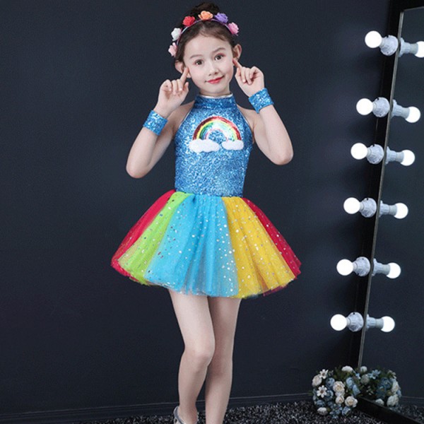 Girls princess dresses kids children modern dance host chorus singers ...