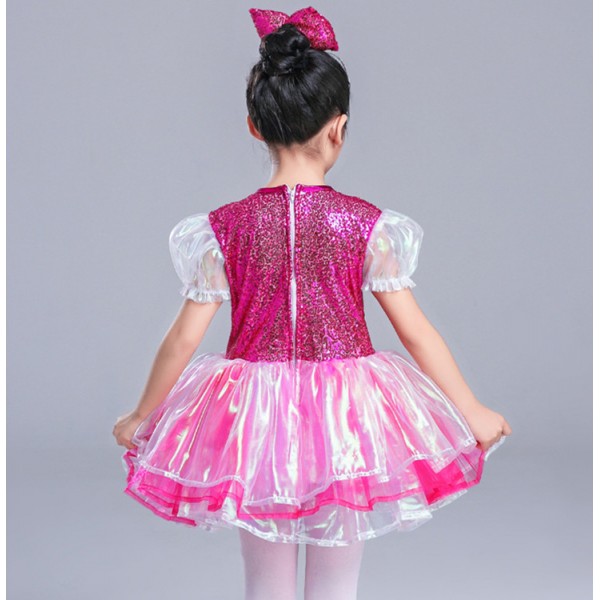 Girls princess jazz dance dress kids singers dress competition pink ...