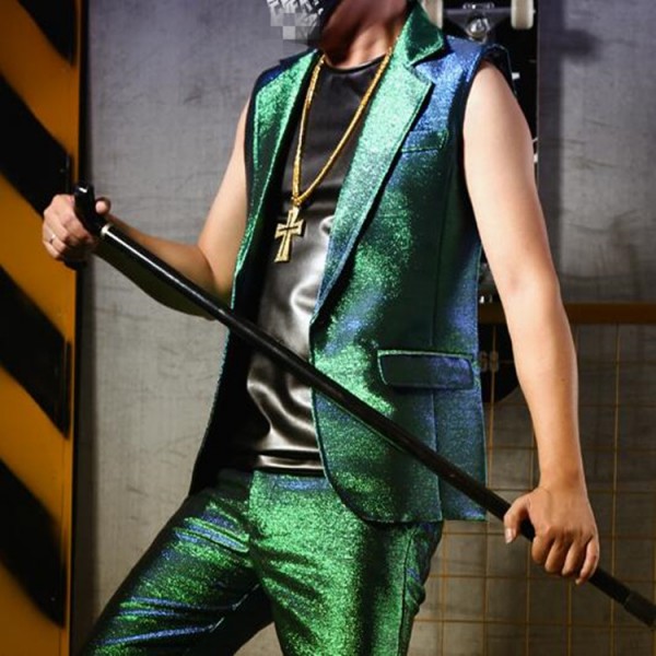 Green glitter men's modern jazz dance waistcoat model stage performance ...