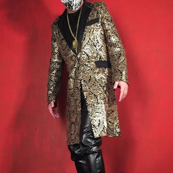 Men's jazz modern dance blazers male long coats stage performance dj ds ...