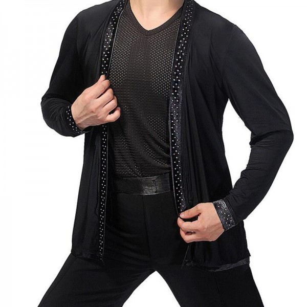 Men's rhinestones black ballroom latin dance cardigans stage ...