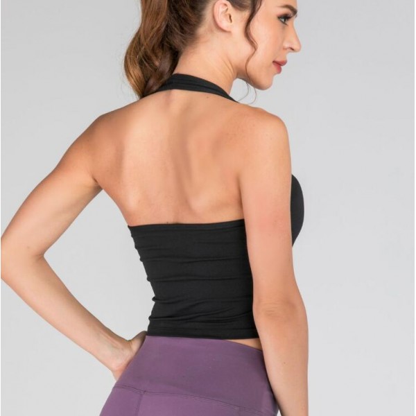 Women Backless Gym Yoga Crop Tops Yoga Shirts halter neck dance ...