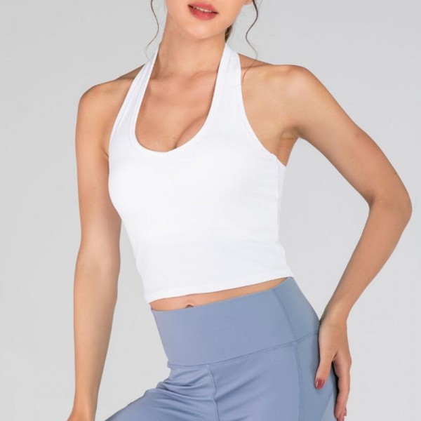 Women Backless Gym Yoga Crop Tops Yoga Shirts halter neck dance ...