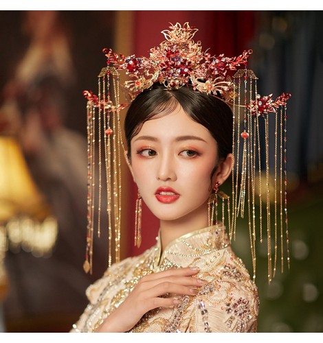 Chinese wedding party bridal phoenix crown hair accessories ancient ...