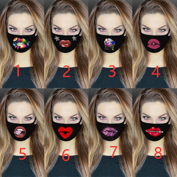 3PCS reusable face masks for unisex funny lips printed expression face ...