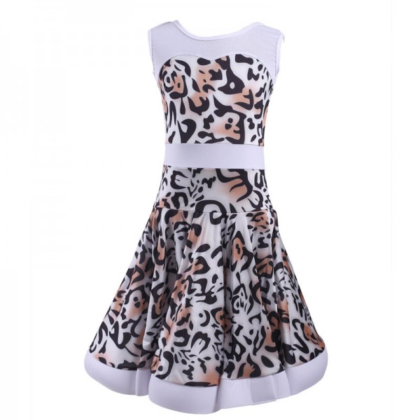 Girls kids white leopard latin dance dresses salsa rumba dance dress ...