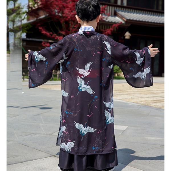 Children's chinese hanfu Boy girls Chinese style black red dragon robes ...