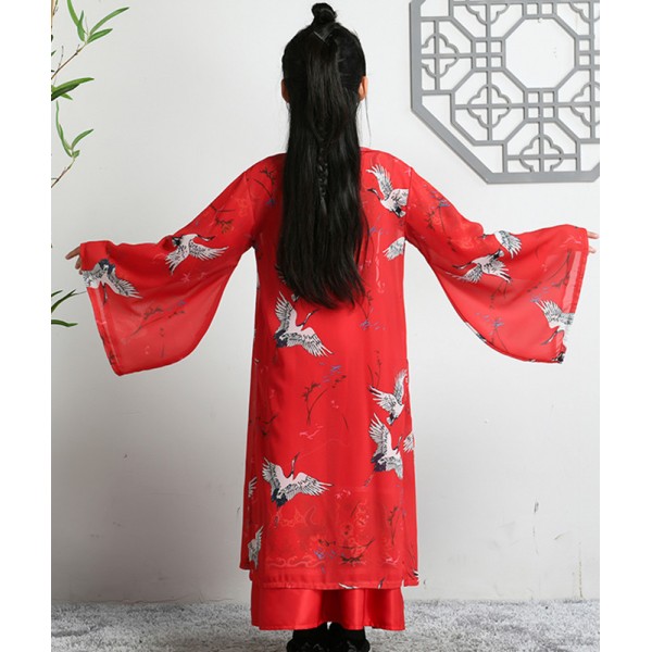 Children's chinese hanfu Boy girls Chinese style black red dragon robes ...
