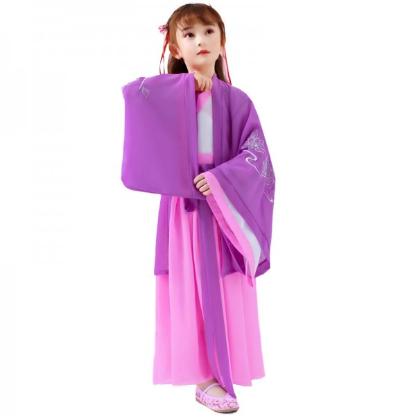 Girl's pink with purple chinese hanfu chinese style fairy princess ...