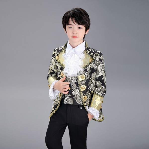 Boy's European palace singers host performance suit gold with black ...