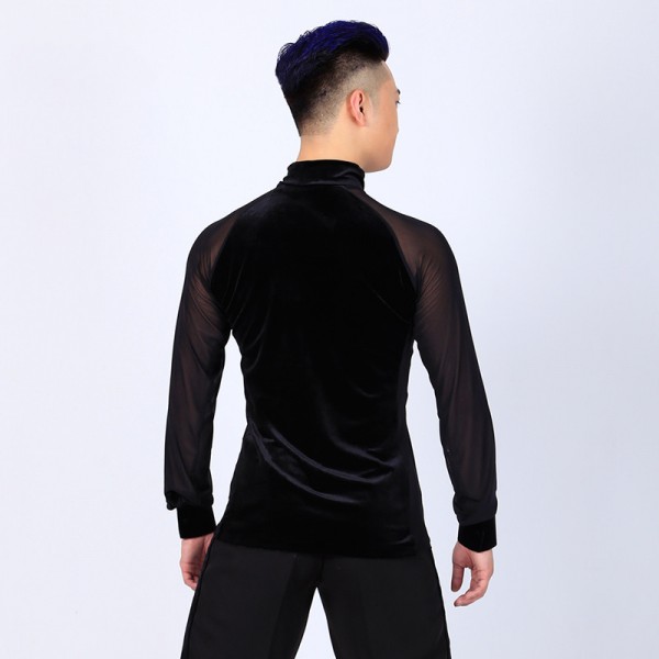 Men's Back velvet Latin Dance Tops Modern ballroom dance shirts High ...