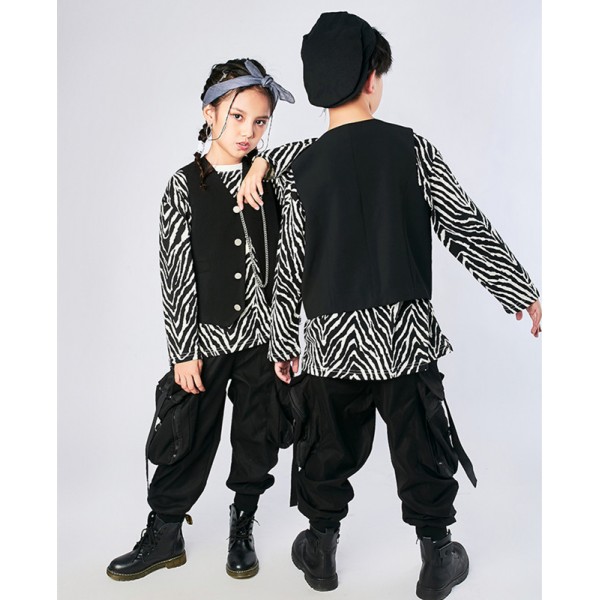 Children's hip-hop rap street dance suit Boy drum set Zebra print jazz ...