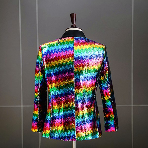 Men's rainbow colored sequined gradient glitter suit jazz dance singers ...
