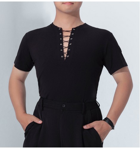 Men youth Juvenile competition black color Latin ballroom dance shirts ...