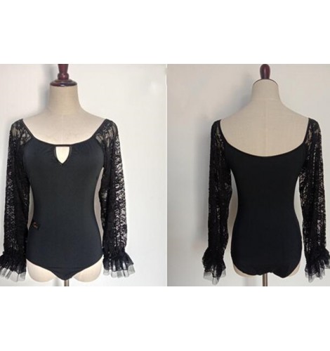 Women black color competition ballroom dance body tops for women long ...